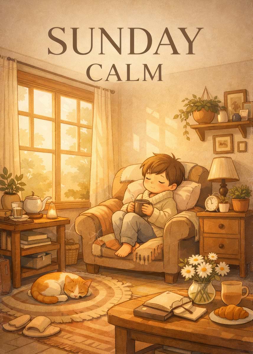 'Sunday Calm: Cozy Indoor Scene' Poster, picture, metal print, paint by ...