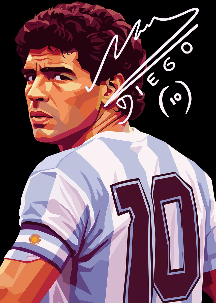 'Diego Maradona Portrait Illustration' Poster, picture, metal print ...