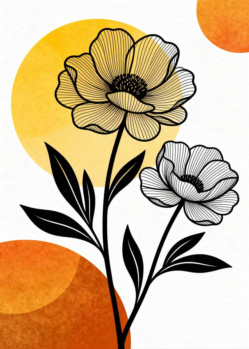 'Floral Art with Geometric Shapes' Poster, picture, metal print, paint ...