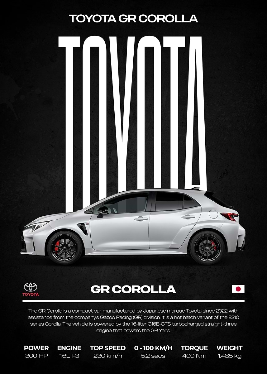 'Toyota GR Corolla Car Poster' Poster, picture, metal print, paint by ...