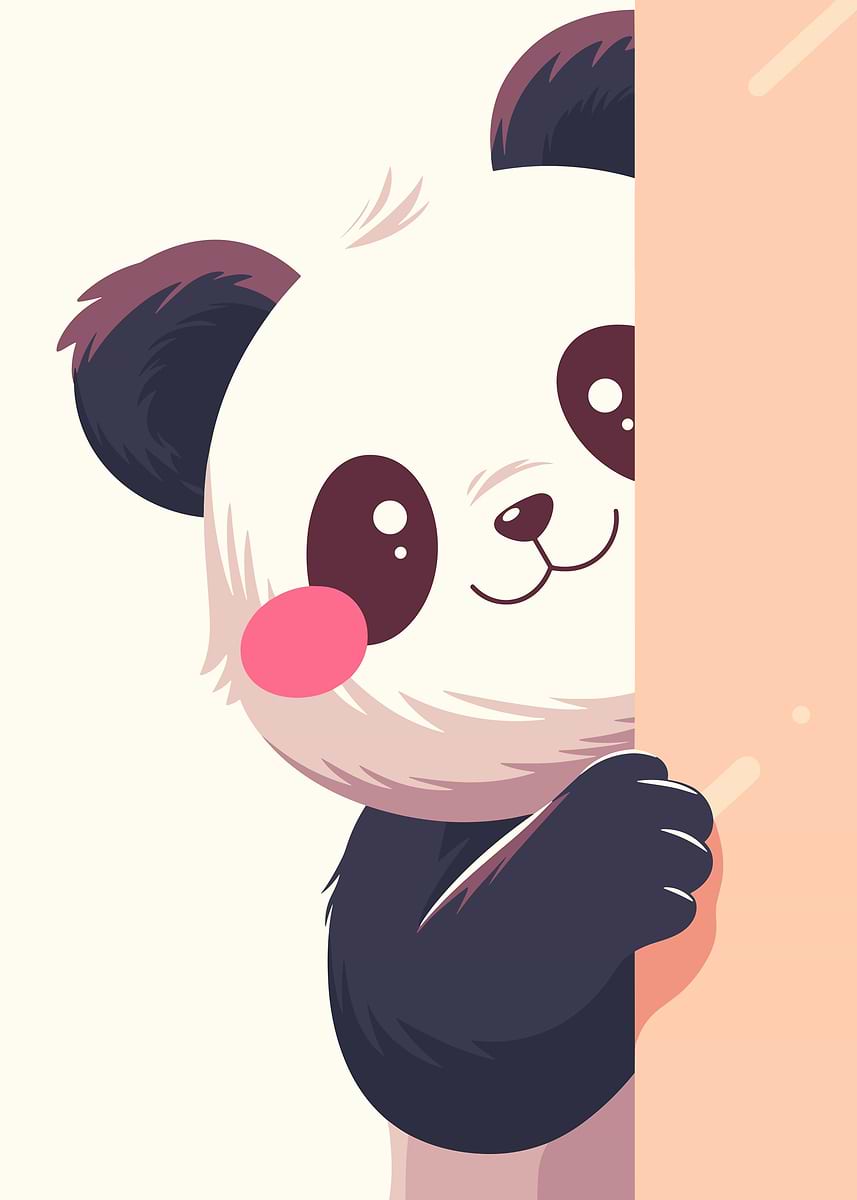 'Cute Panda Peeking Cartoon Illustration' Poster, picture, metal print ...