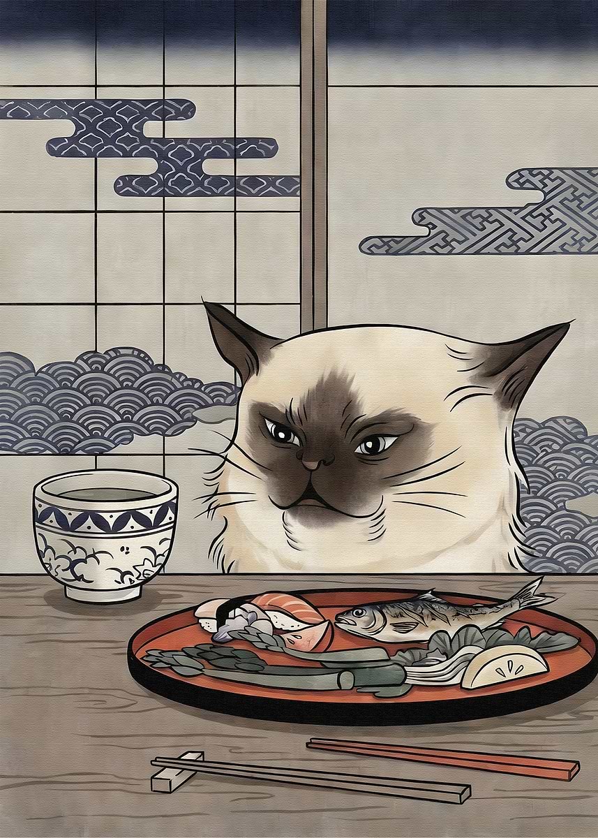 'Ukiyo-e memes smudge cat' Poster, picture, metal print, paint by ...