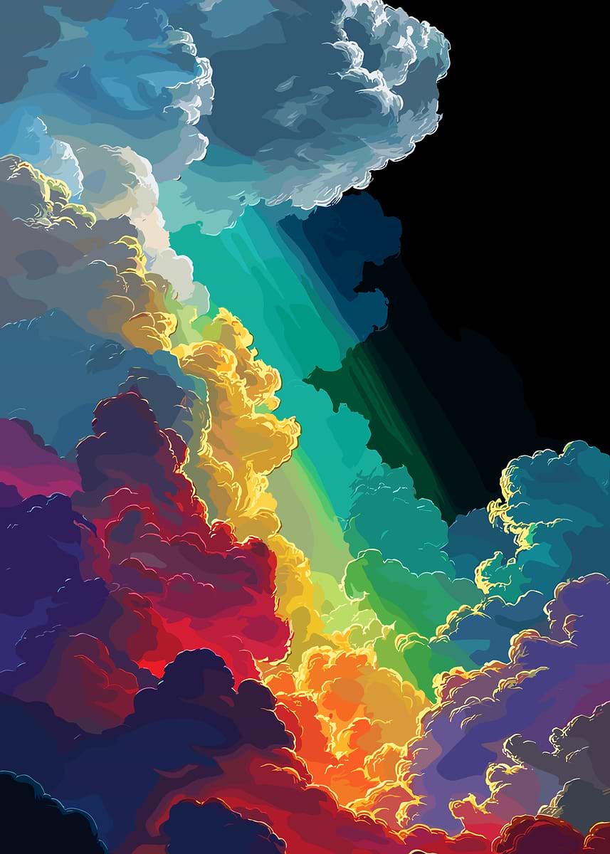'Colorful Clouds with Rainbow Light' Poster, picture, metal print ...