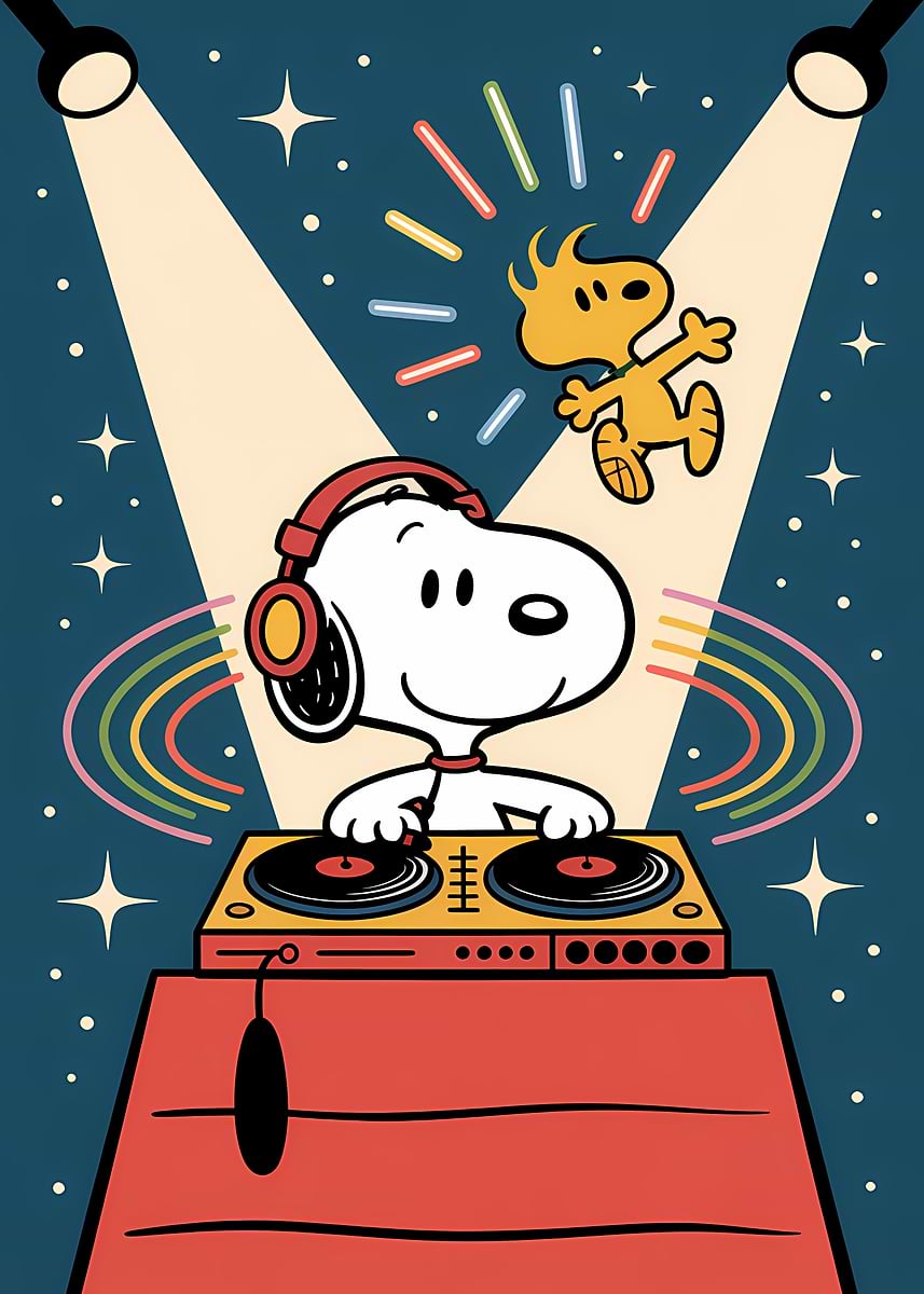 'Snoopy DJ with Woodstock' Poster, picture, metal print, paint by ...
