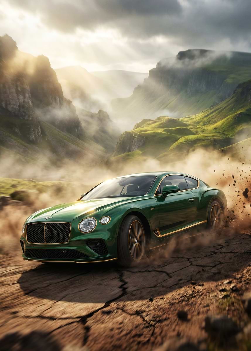 'Green Bentley Continental GT Speed in Mountainous Landscape' Poster ...
