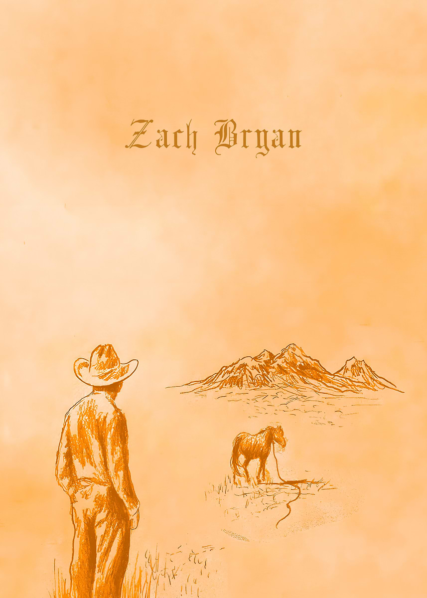'Zach Bryan Cowboy and Horse Landscape' Poster, picture, metal print ...