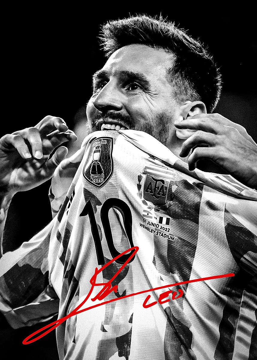 'Lionel Messi Celebration Black and White' Poster, picture, metal print ...