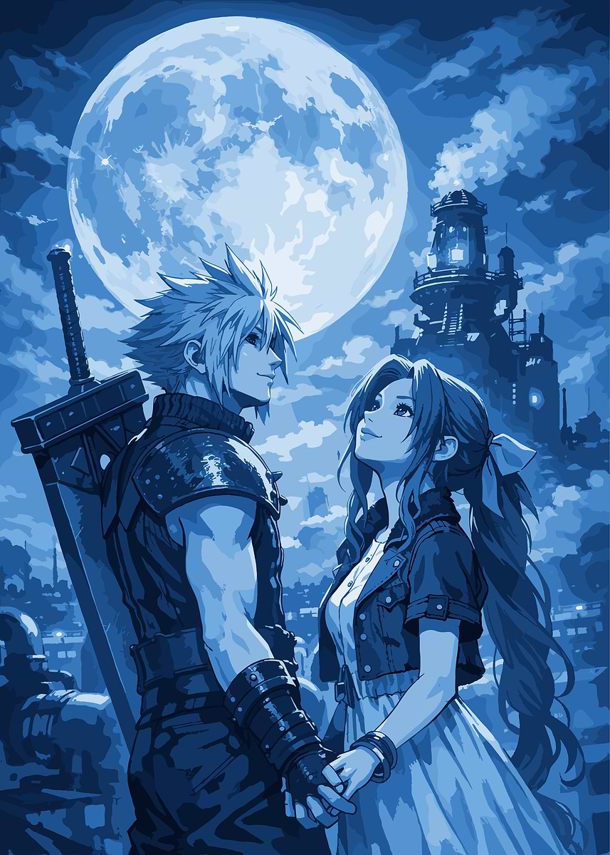 'Cloud and Aerith under the Moonlight' Poster, picture, metal print ...
