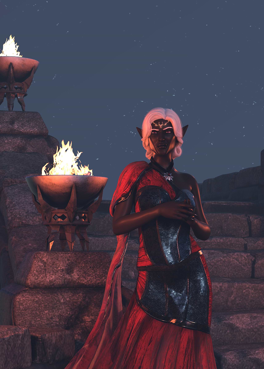 'Dark Elf Sorceress with Fiery Braziers' Poster, picture, metal print ...