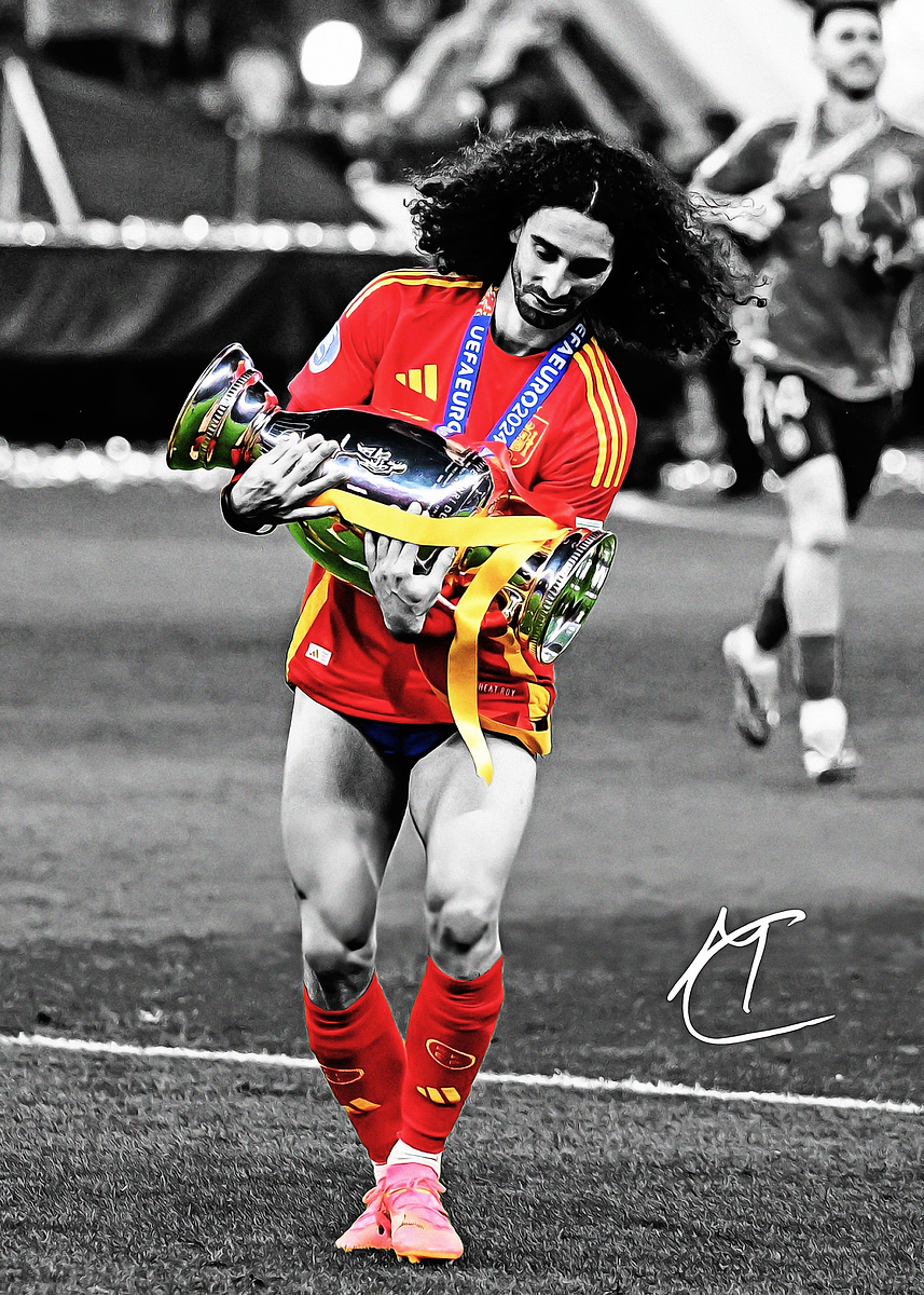 'Marc Cucurella Holding Trophy' Poster, picture, metal print, paint by ...