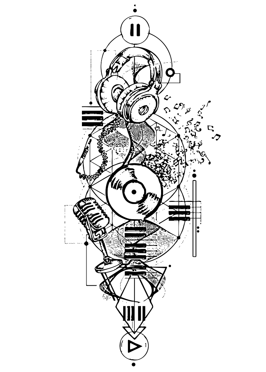 'Music themed geometric line art design' Poster, picture, metal print ...