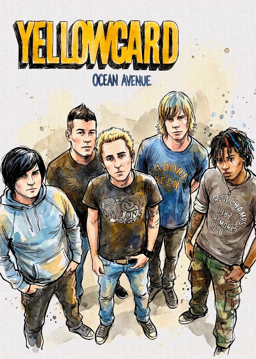 'Yellowcard Ocean Avenue Band Illustration' Poster, picture, metal ...