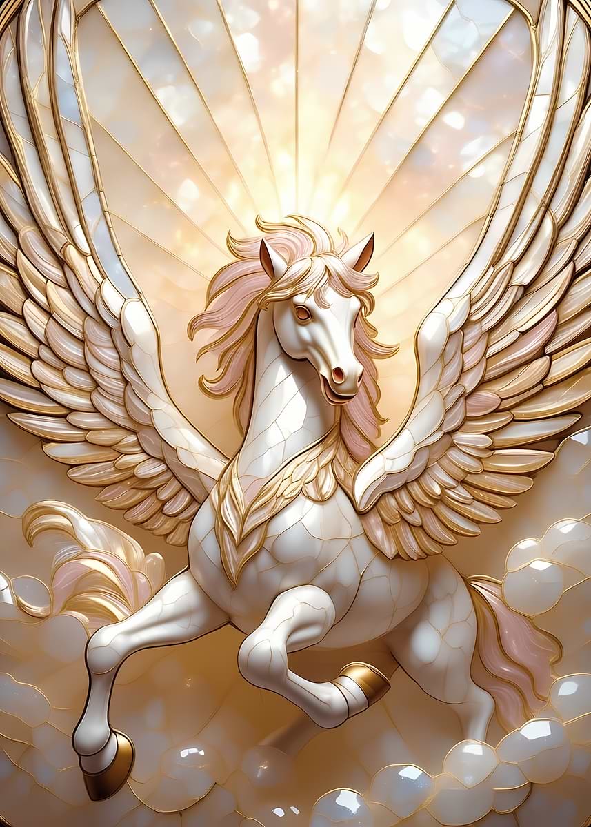 'Elegant Pegasus with Golden Wings' Poster, picture, metal print, paint ...