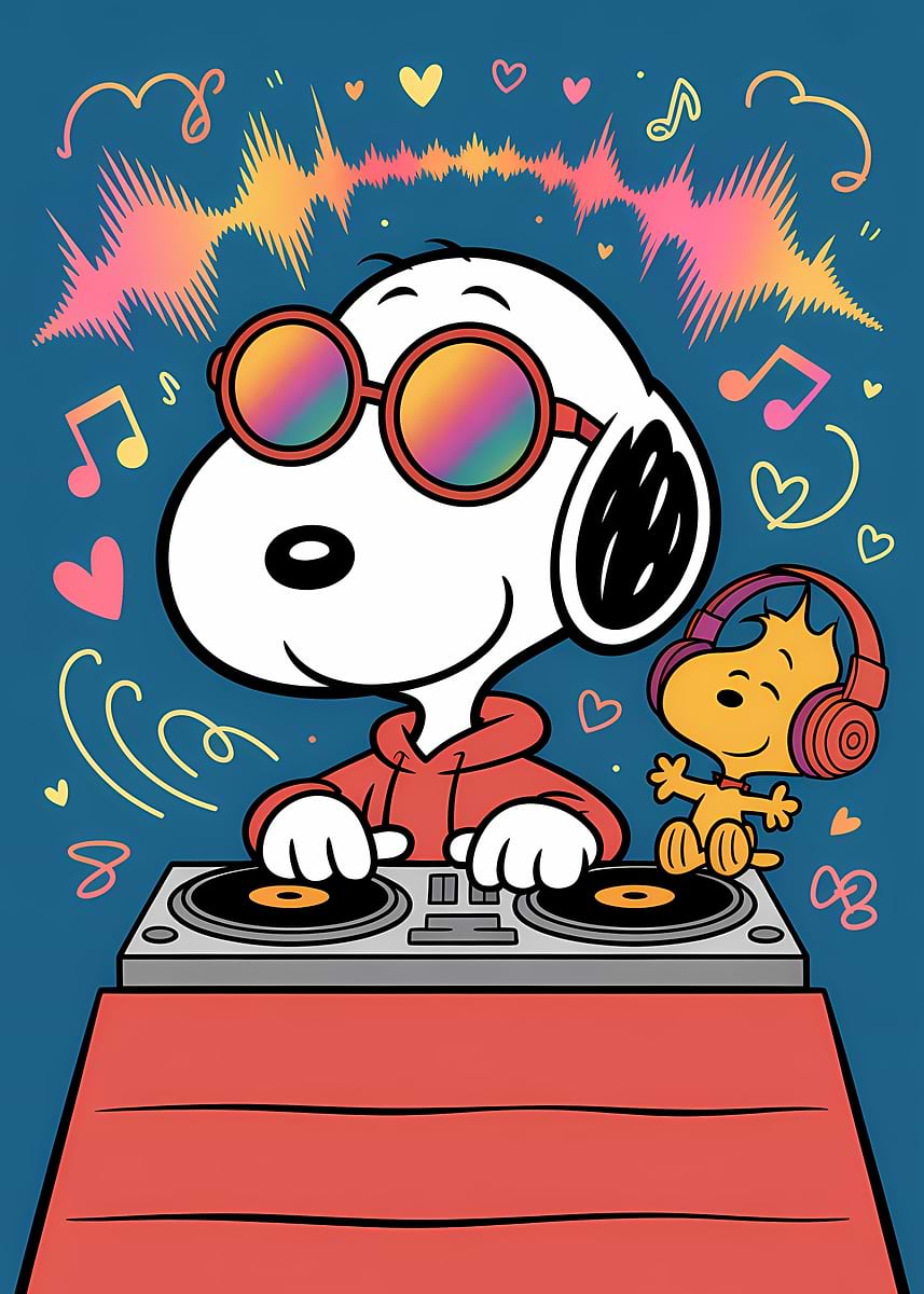 'Snoopy DJ with Woodstock' Poster, picture, metal print, paint by ...