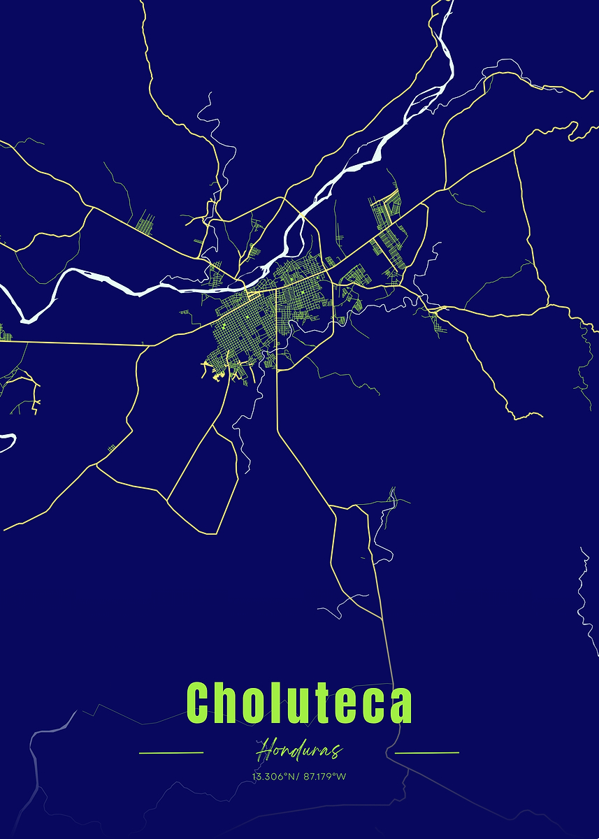 'Choluteca Honduras Map Art' Poster, picture, metal print, paint by ...