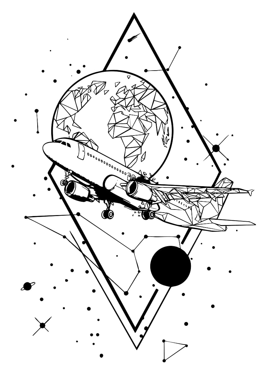 'Geometric Airplane and Earth Illustration' Poster, picture, metal ...
