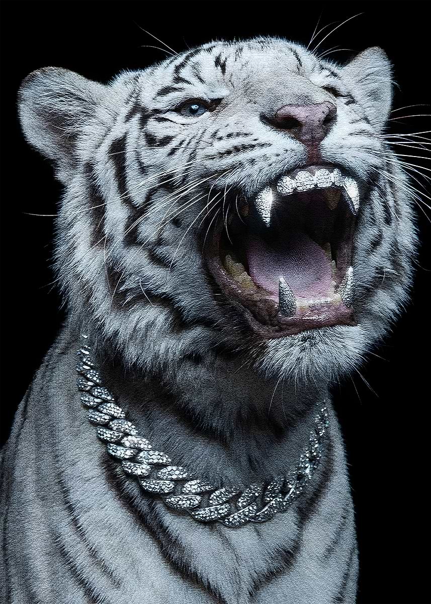 'White Tiger with Diamond Grill and Chain' Poster, picture, metal print ...