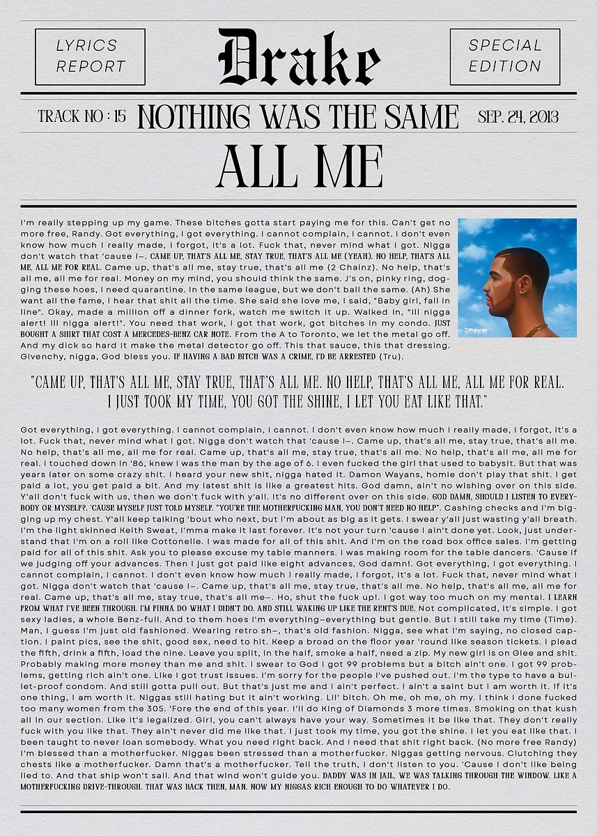 'Drake - All Me' Poster, picture, metal print, paint by ha ru | Displate
