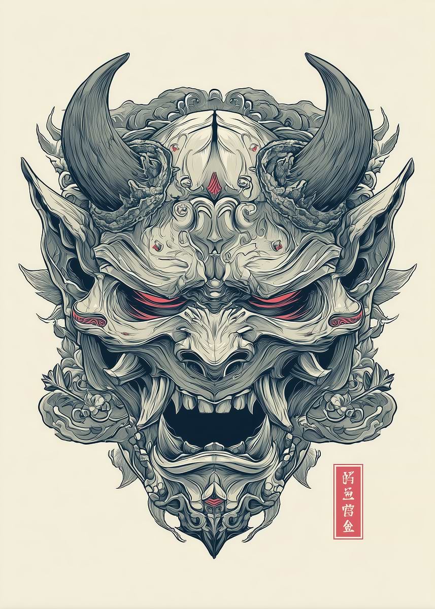 'Detailed Oni Mask Illustration' Poster, picture, metal print, paint by ...