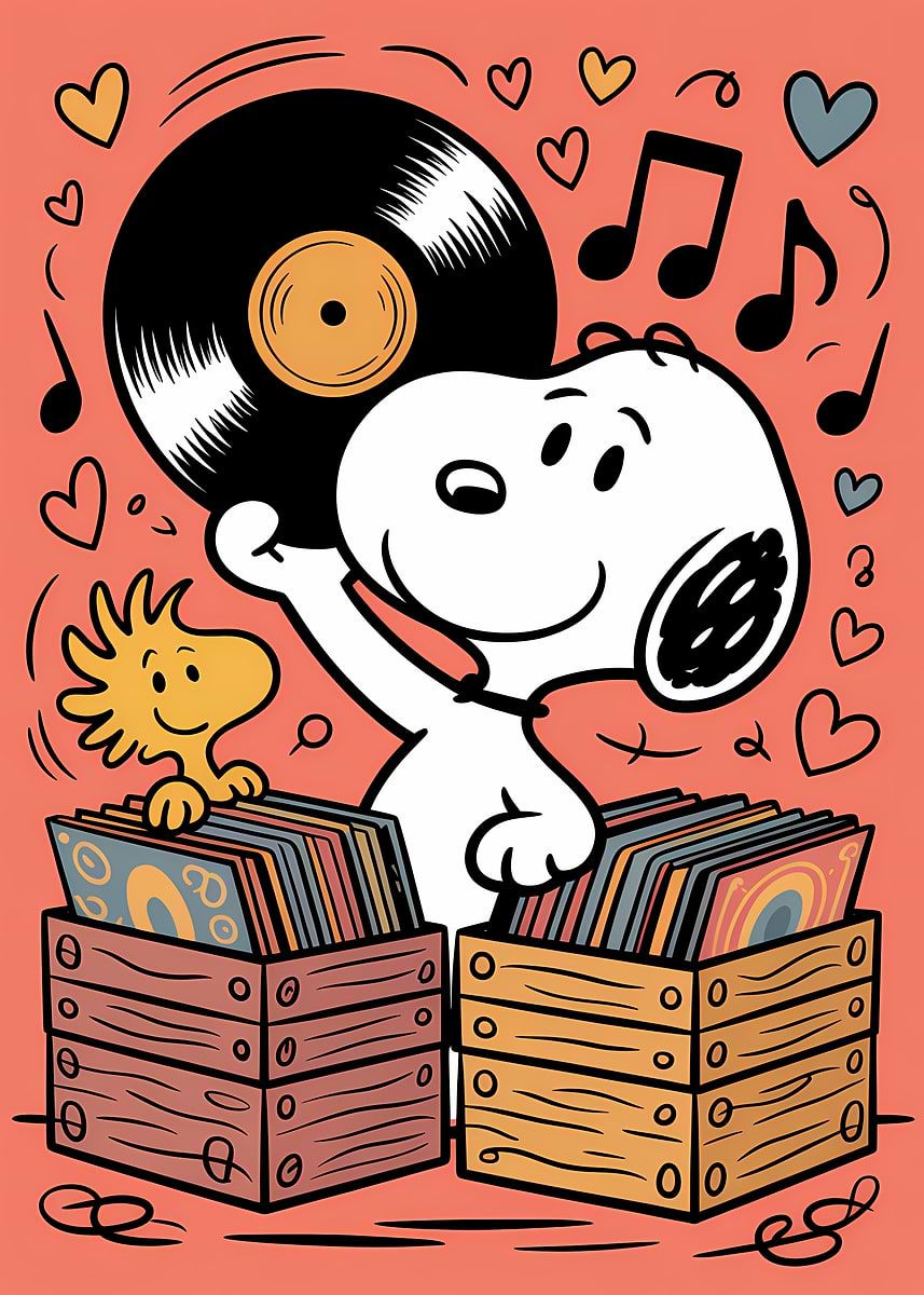 'Snoopy and Woodstock Vinyl Record Party' Poster, picture, metal print ...