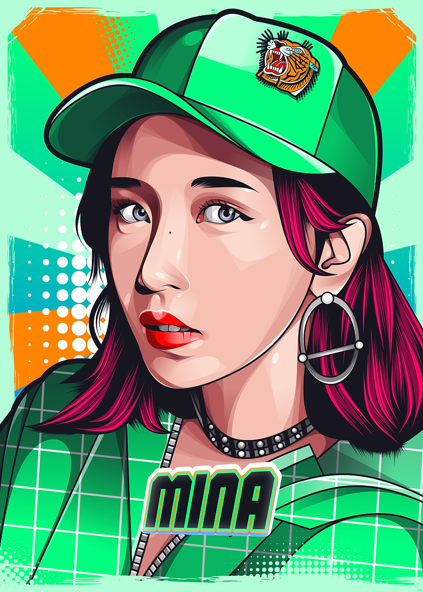 'Mina in a Green Cap' Poster, picture, metal print, paint by Bazeeng ...