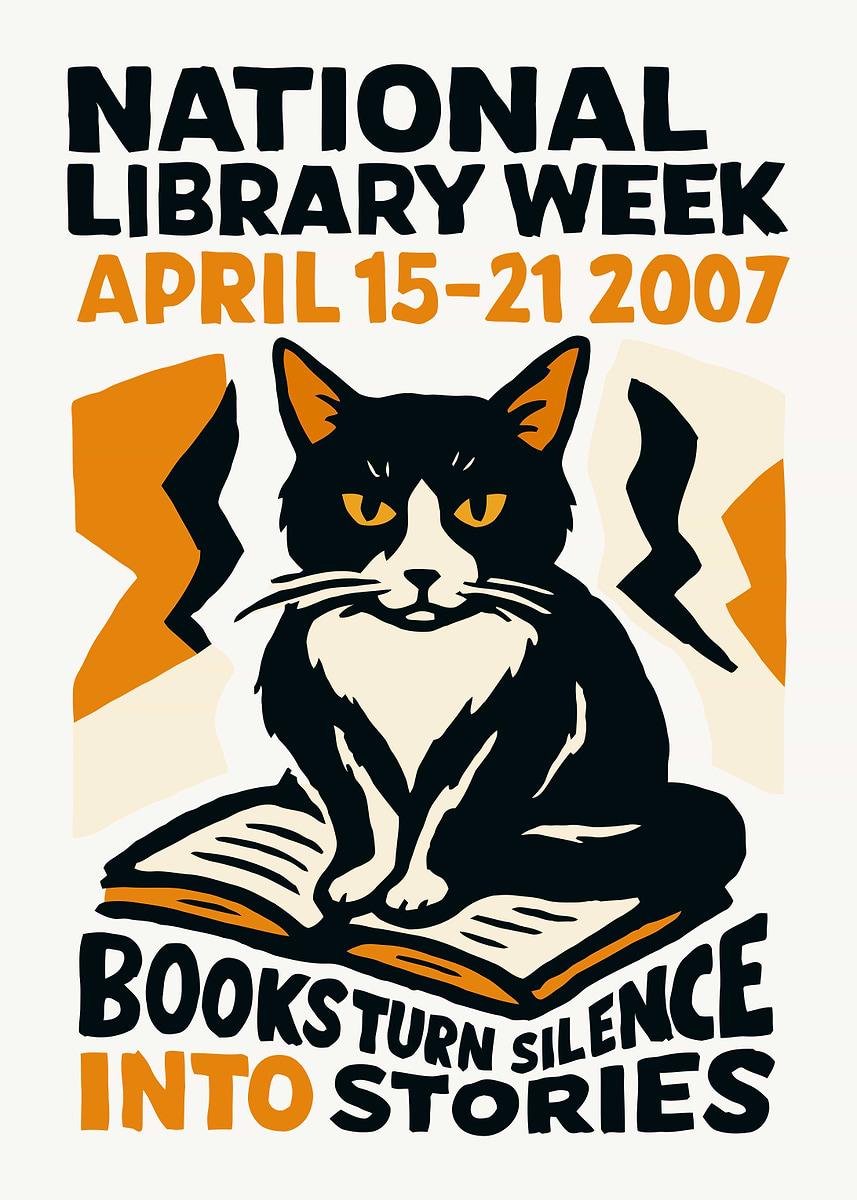 'National Library Week Cat Poster' Poster, picture, metal print, paint ...