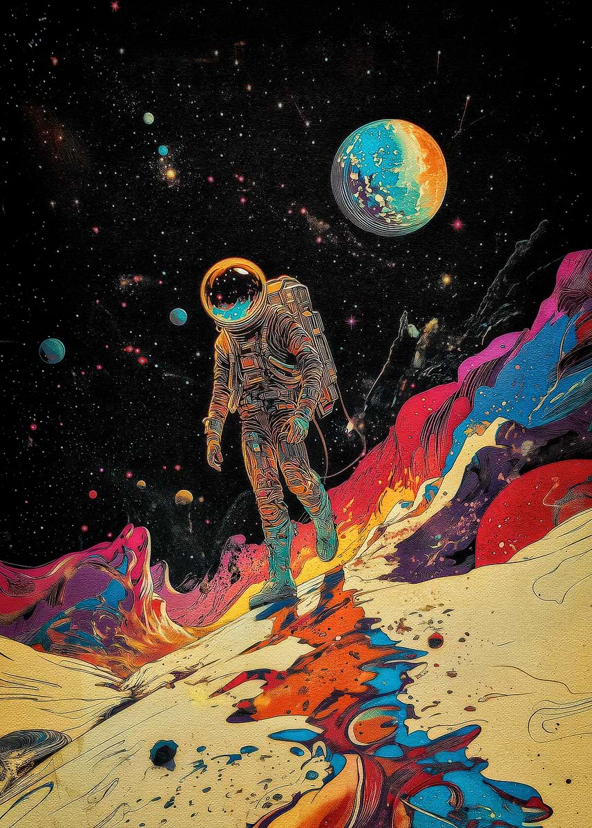 'Astronaut on a colorful alien planet' Poster, picture, metal print ...