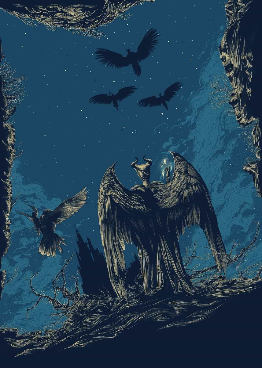 'Dark Fantasy Angel and Birds' Poster, picture, metal print, paint by ...