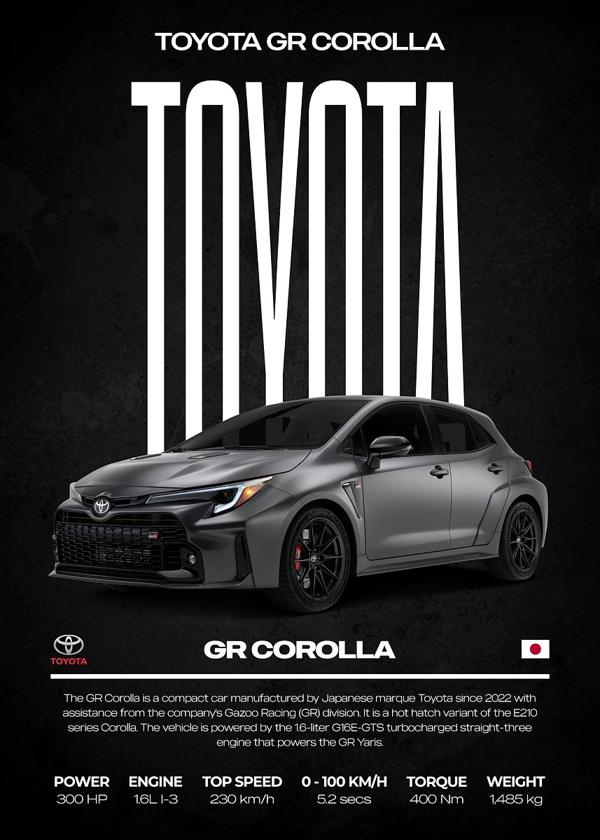 'Toyota GR Corolla Poster' Poster, picture, metal print, paint by ...