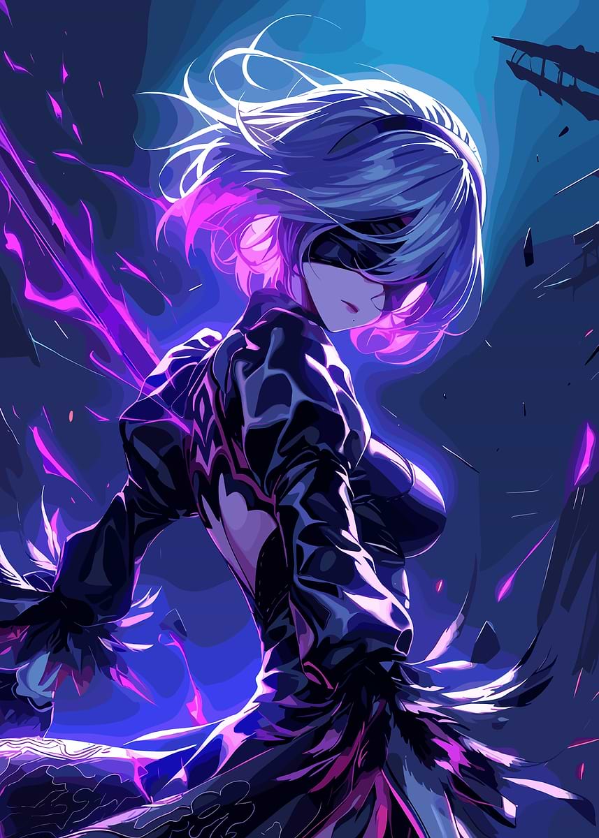 '2B with purple energy' Poster, picture, metal print, paint by Akata ...