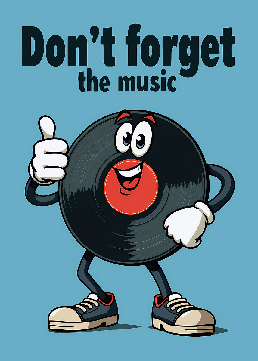 'Vinyl Record Character with 'Don't Forget the Music'' Poster, picture ...