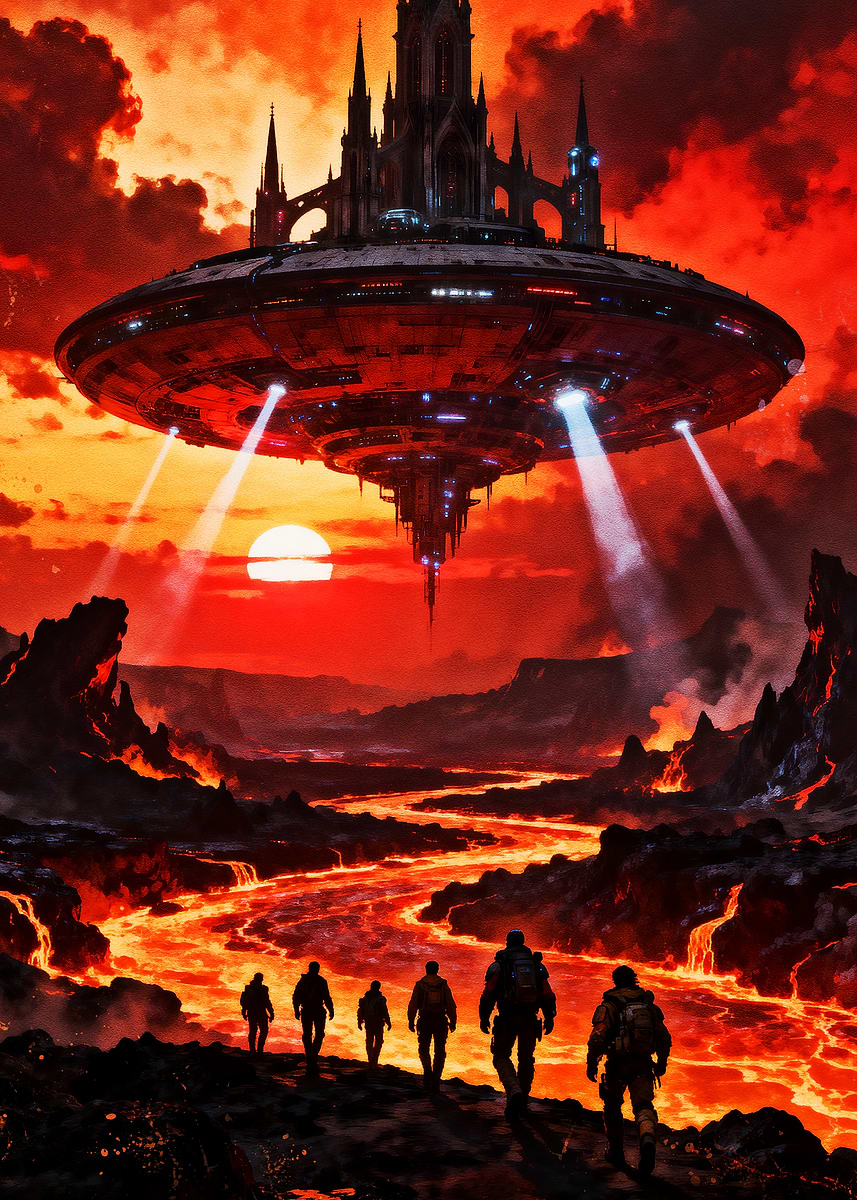 'Alien Invasion on Volcanic Planet' Poster, picture, metal print, paint ...