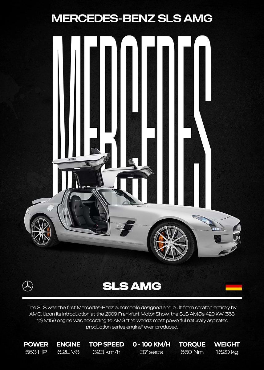 'Mercedes-Benz SLS AMG Poster' Poster, picture, metal print, paint by ...