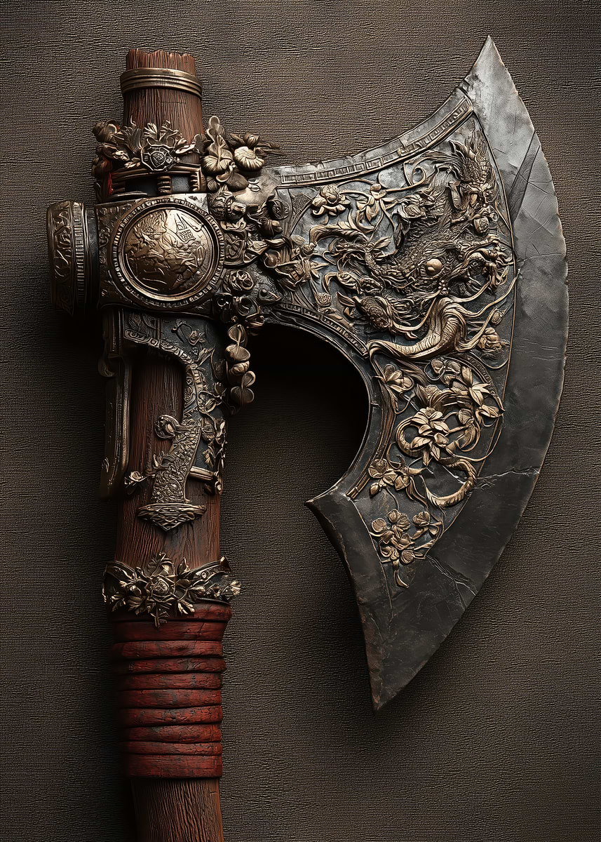 'Ornate Dragon Axe' Poster, picture, metal print, paint by TESSERACT ...