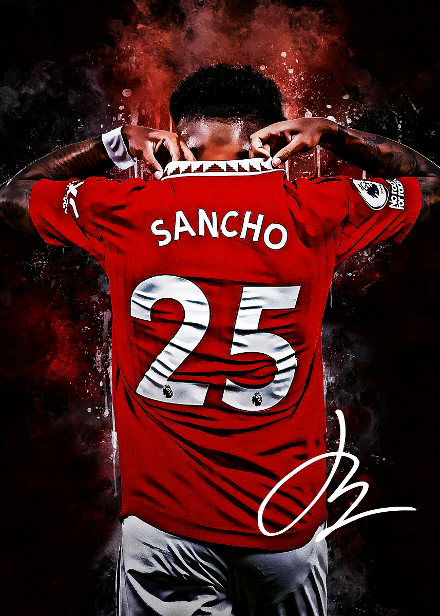 'Jadon Sancho Manchester United' Poster, picture, metal print, paint by ...