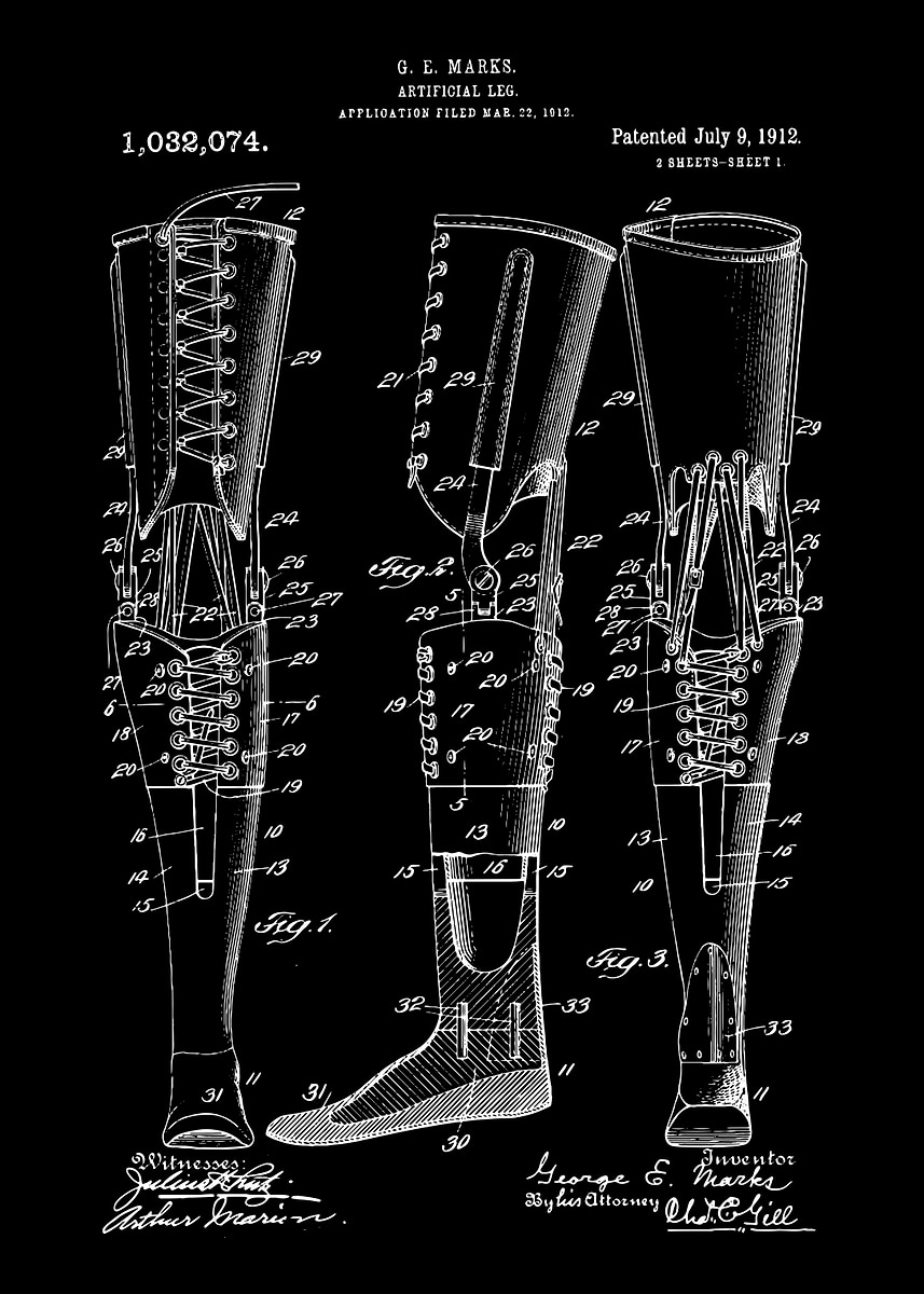'Artificial Leg blueprint' Poster, picture, metal print, paint by ...
