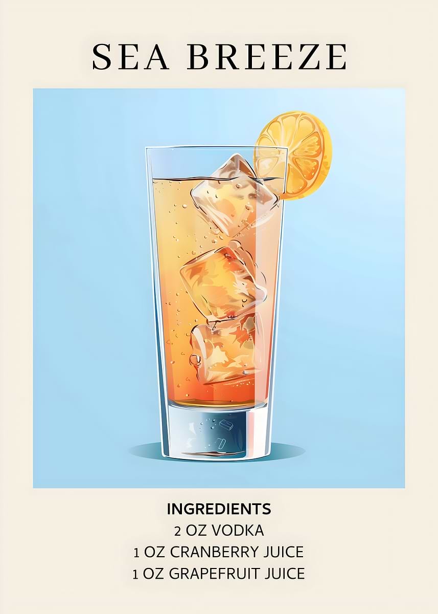 'Sea Breeze Cocktail Recipe' Poster, picture, metal print, paint by ...
