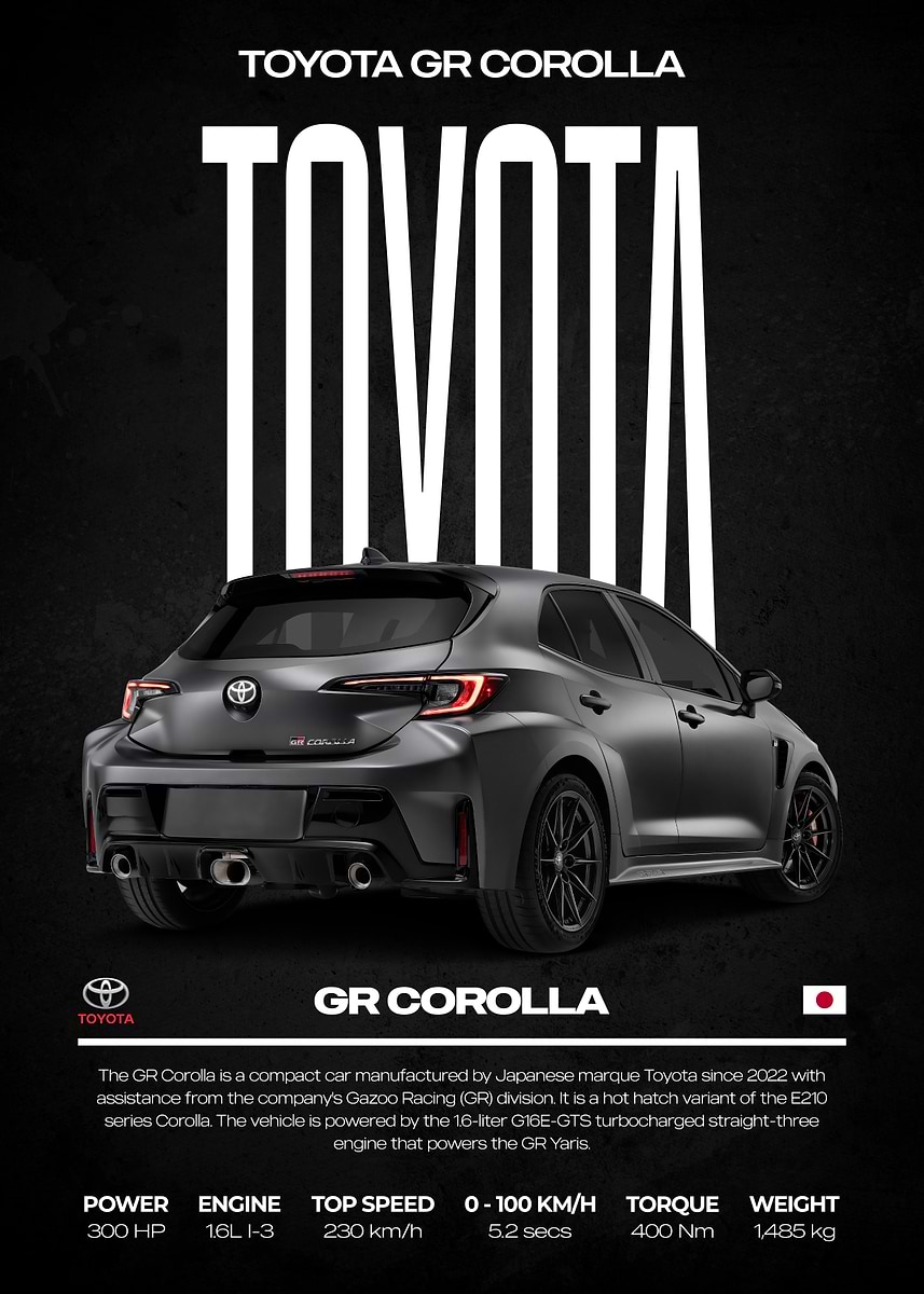 'Toyota GR Corolla Poster' Poster, picture, metal print, paint by ...