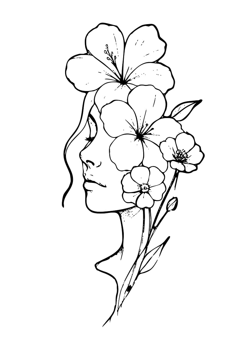 'Woman's Profile with Flowers' Poster, picture, metal print, paint by ...