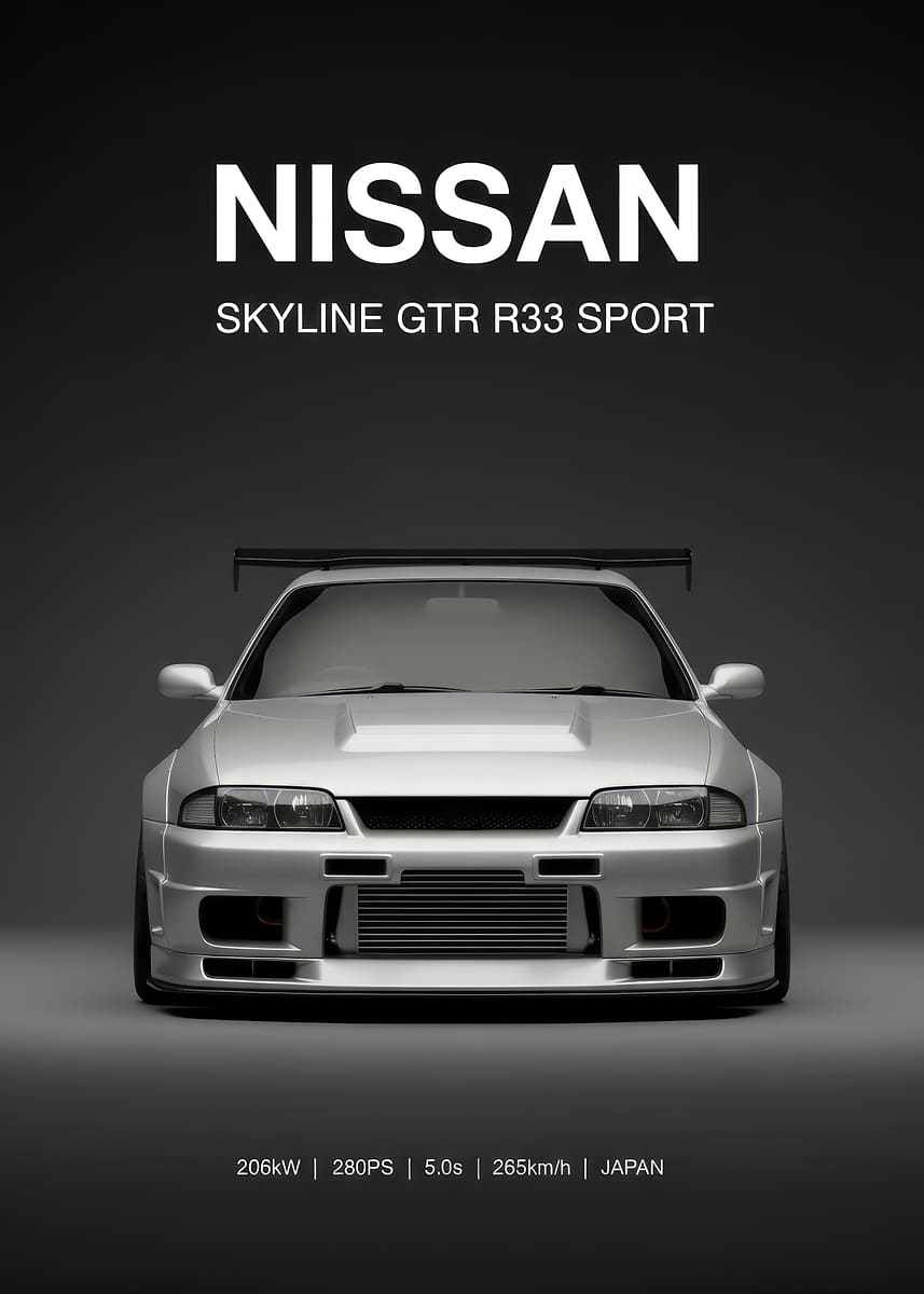 'silver Nissan Skyline GT-R R33 Sport Poster' Poster, picture, metal ...