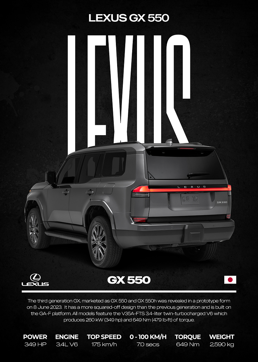 'Lexus GX 550 Rear View' Poster, picture, metal print, paint by ...