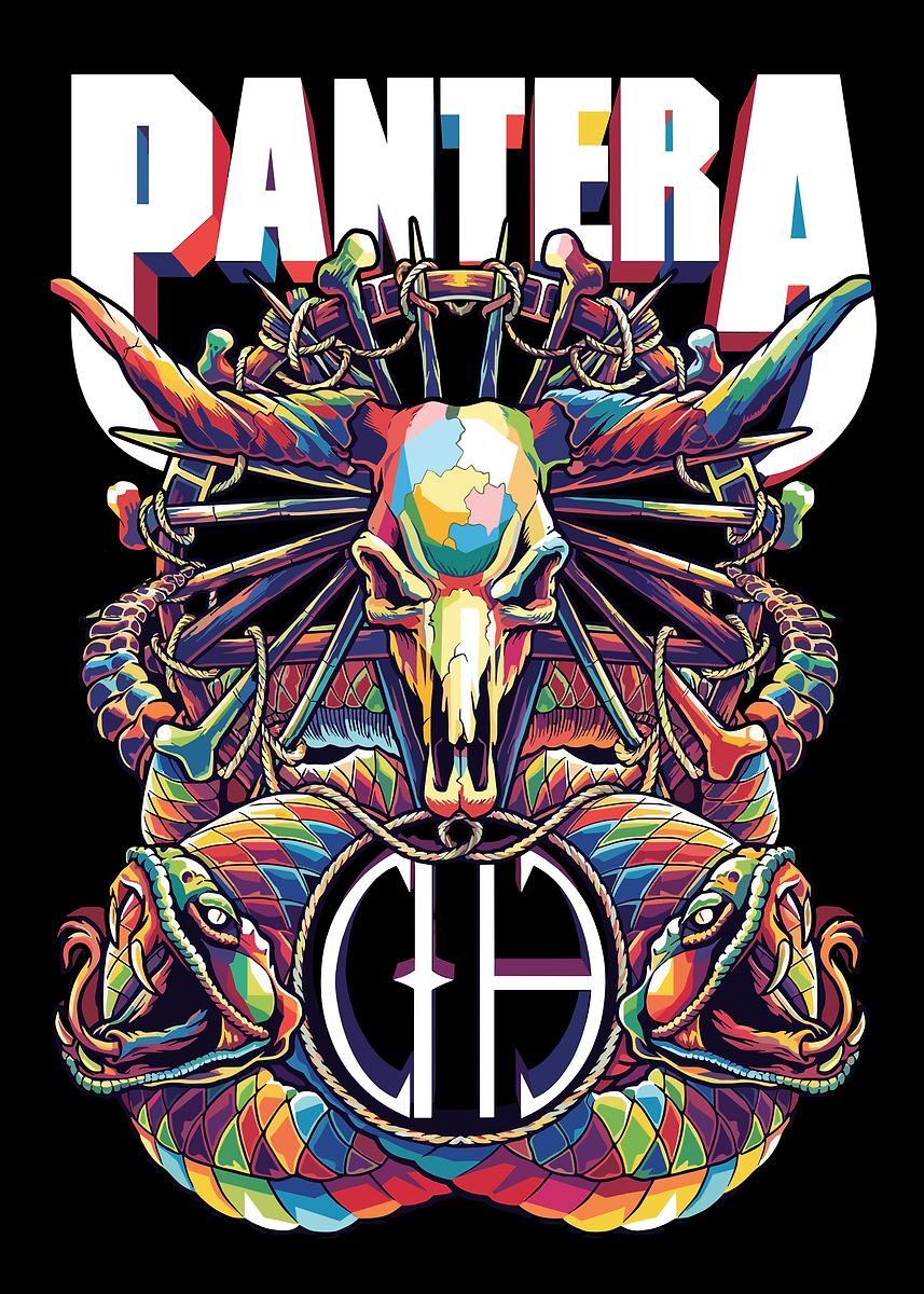 'Pantera Skull and Snakes Art' Poster, picture, metal print, paint by ...
