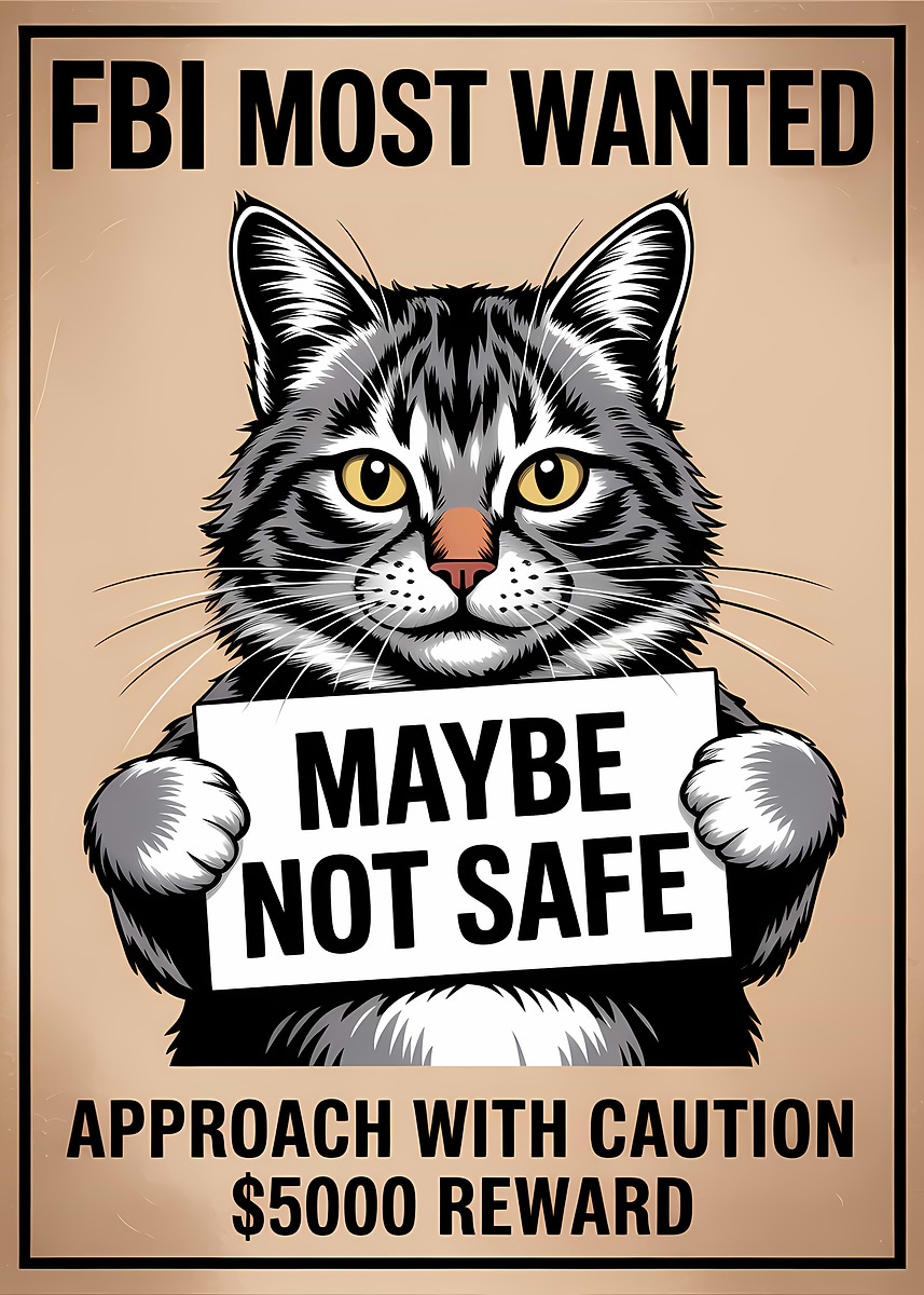 'FBI Most Wanted Cat Poster' Poster, picture, metal print, paint by ...