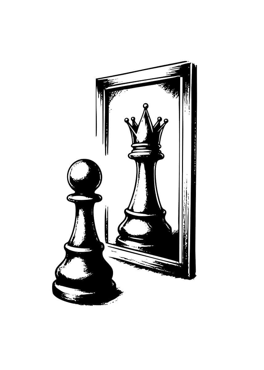 'Pawn Reflecting as Queen' Poster, picture, metal print, paint by ...