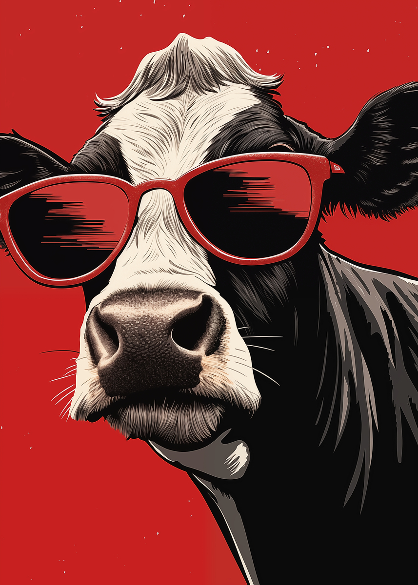 'Cow Wearing Red Sunglasses' Poster, picture, metal print, paint by ...