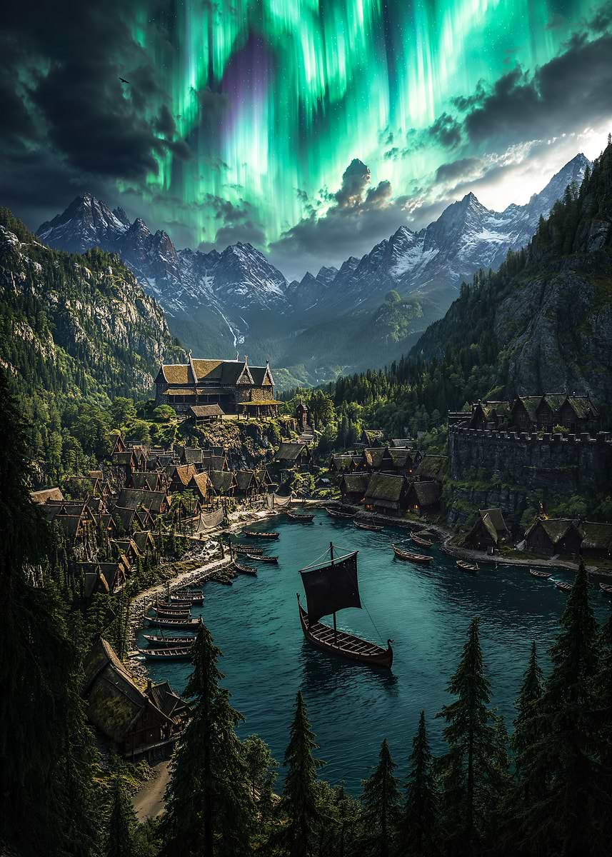 'Haven of the Emerald Veil' Poster, picture, metal print, paint by ...