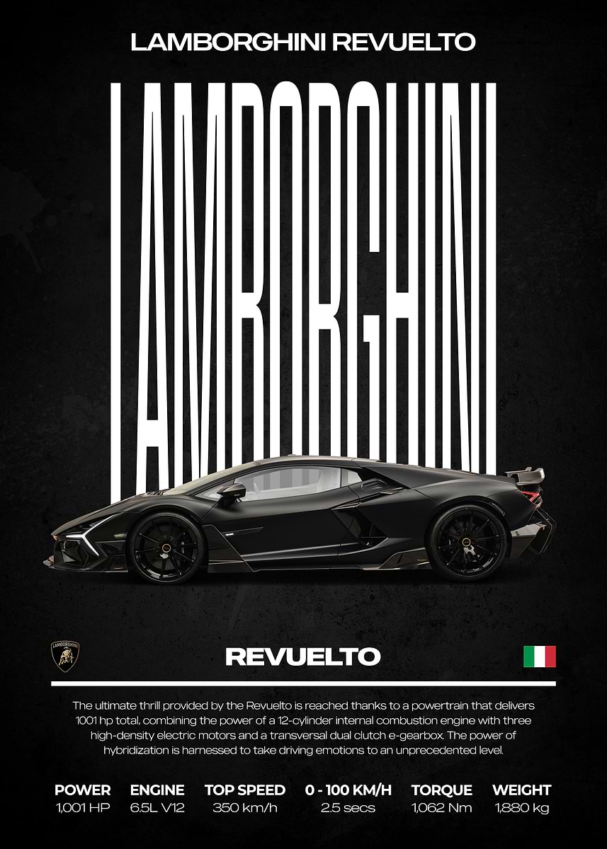 'Lamborghini Revuelto Poster' Poster, picture, metal print, paint by ...