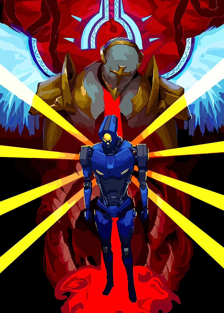 'Robotic Warrior and Angelic Figure' Poster, picture, metal print ...