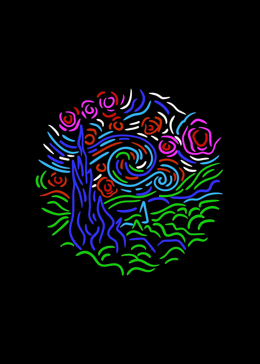 'Neon Starry Night Inspired Art' Poster, picture, metal print, paint by ...