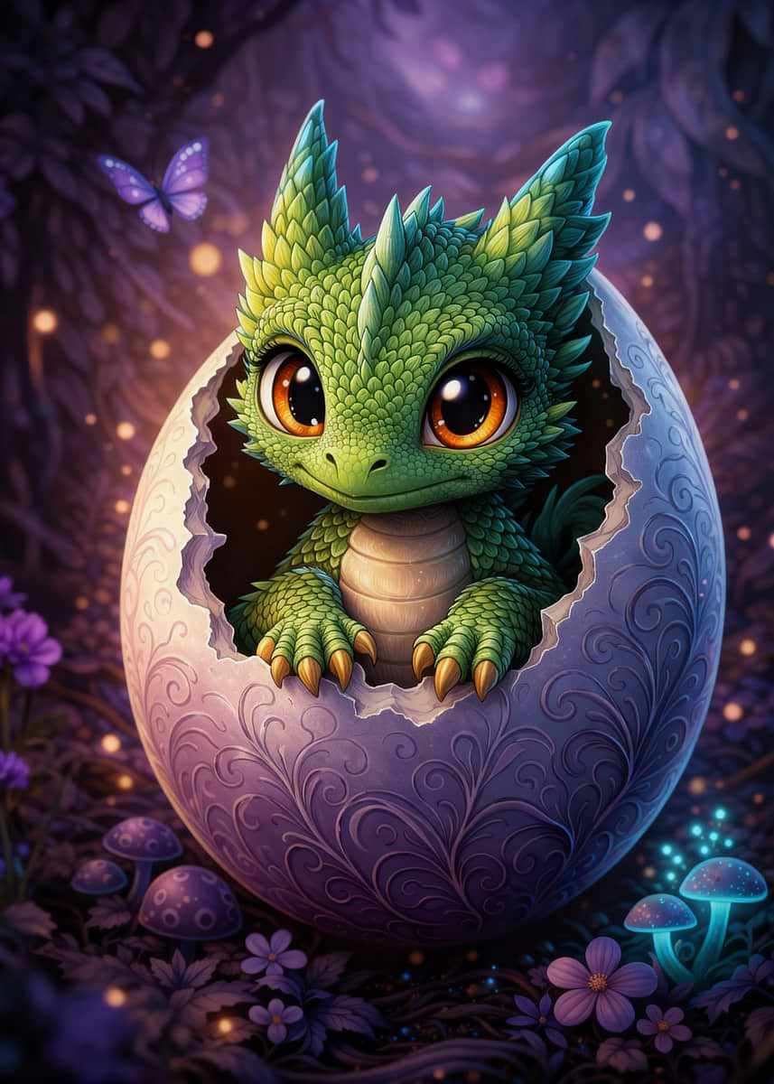 'Baby Dragon Hatching from Egg' Poster, picture, metal print, paint by ...